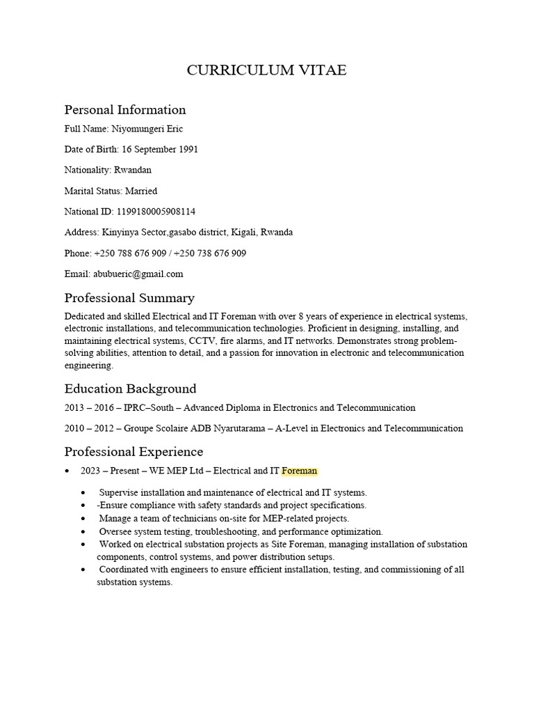 erick cv | PDF | Electricity