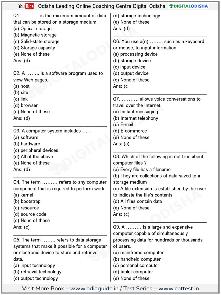 2000 MCQ Answer Computer 9a4ffg | PDF | Operating System | Computer ...