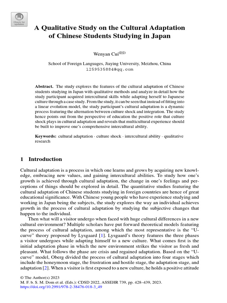 Cultural Adaptation of Chinese Students in Japan | PDF | Empathy ...