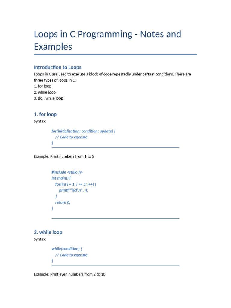 C Loops Notes and Examples | PDF | Programming Paradigms | Computer ...