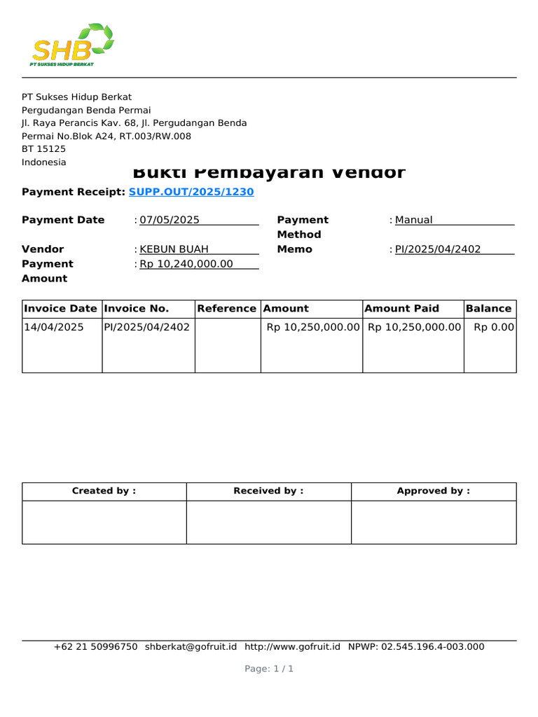 Vendor Payment Receipt Details | PDF