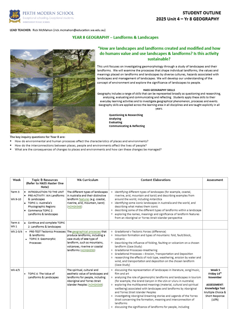 Year 8 Geography: Landforms & Landscapes | PDF | Geomorphology | Geography