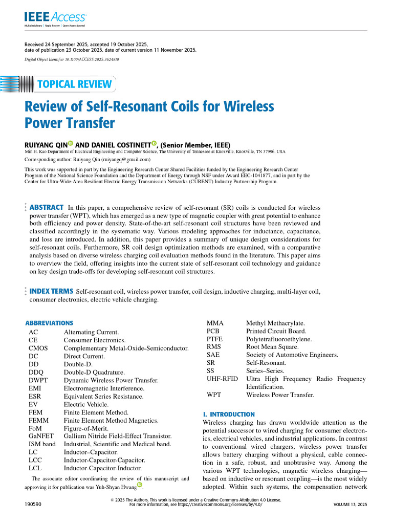 Review of Self-Resonant Coils For Wireless Power Transfer | PDF ...