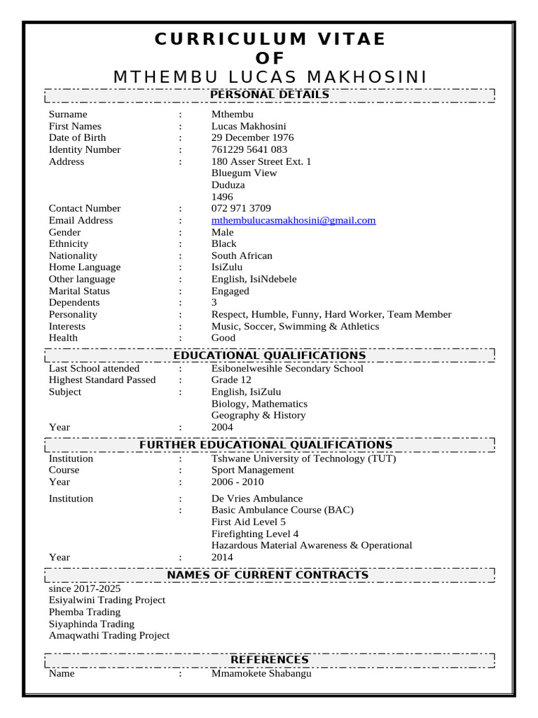 Lucas Makhosini CV | PDF
