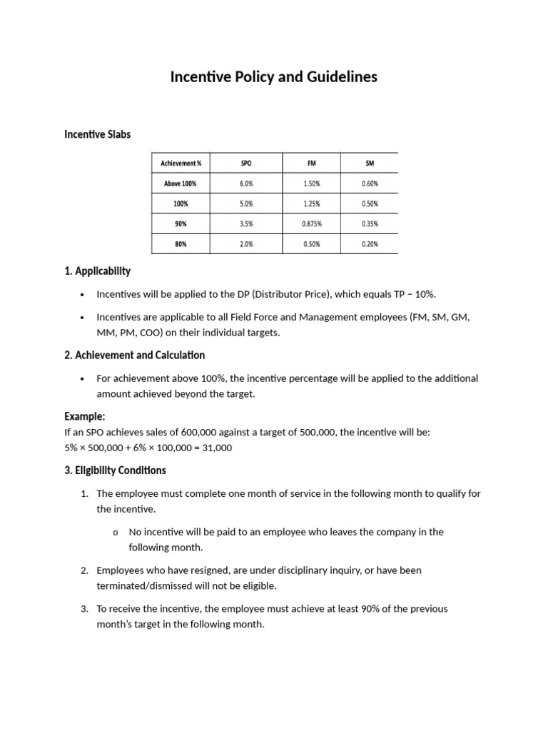 Incentive Policy and Guidelines Overview | PDF | Business