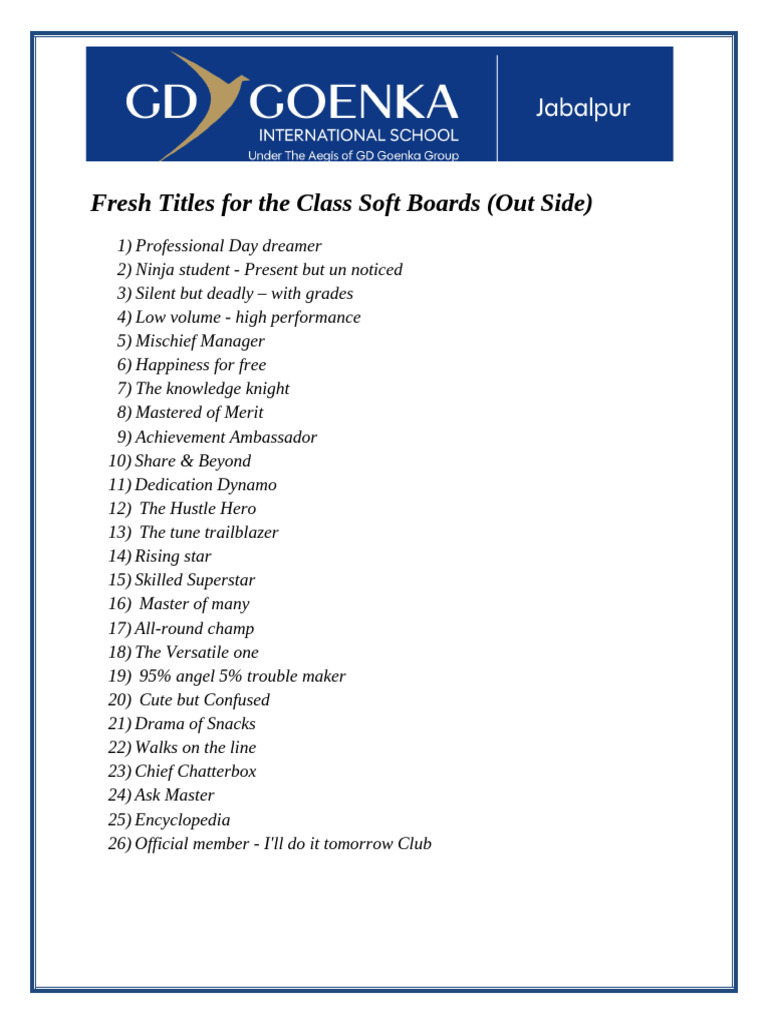 Creative Titles for Class Soft Boards | PDF