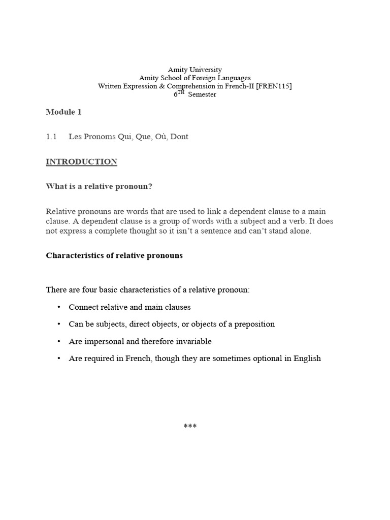 Understanding French Relative Pronouns | PDF