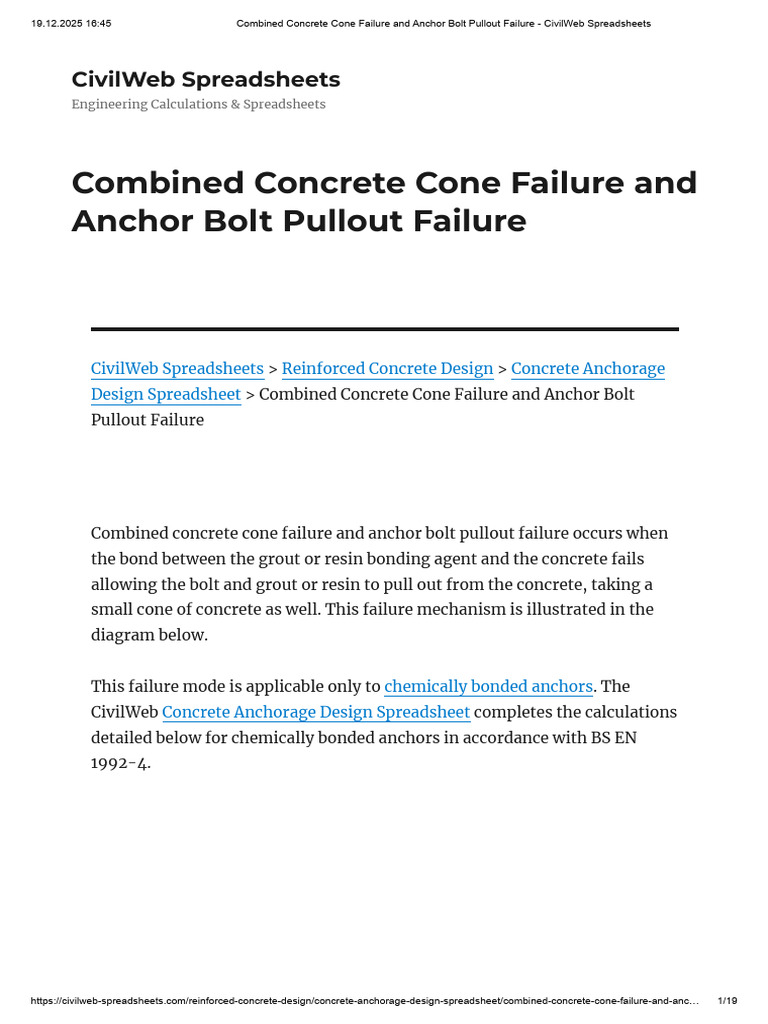 Combined Concrete Cone Failure and Anchor Bolt Pullout Failure ...