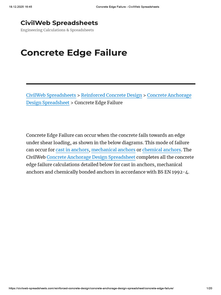 Concrete Edge Failure Design Guide | PDF | Mechanical Engineering ...