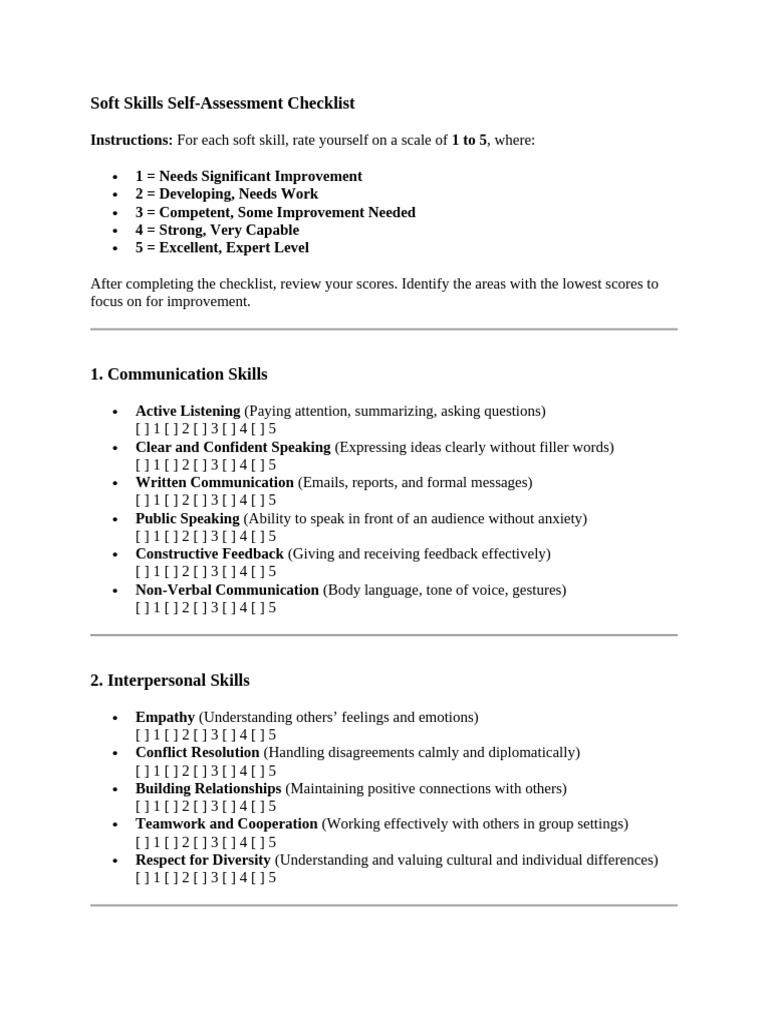Soft Skills Self-Assessment Guide | PDF | Communication | Cognitive Science