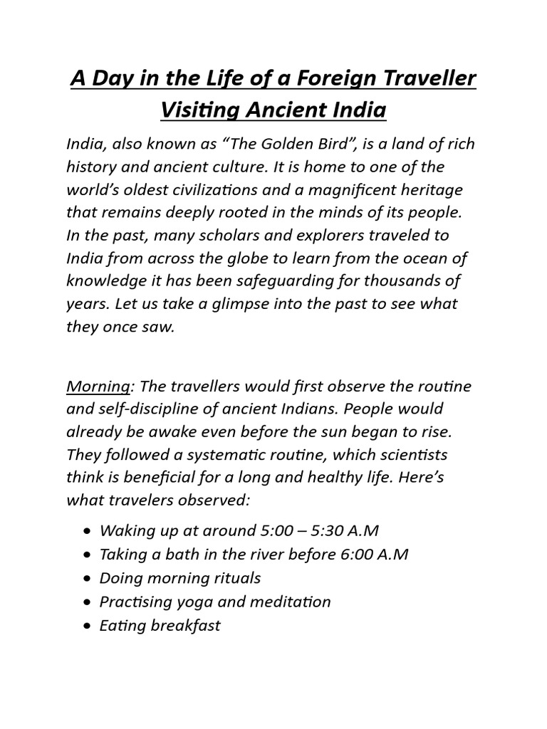 A Day in The Life of A Foreign Traveler Visiting Ancient India | PDF ...