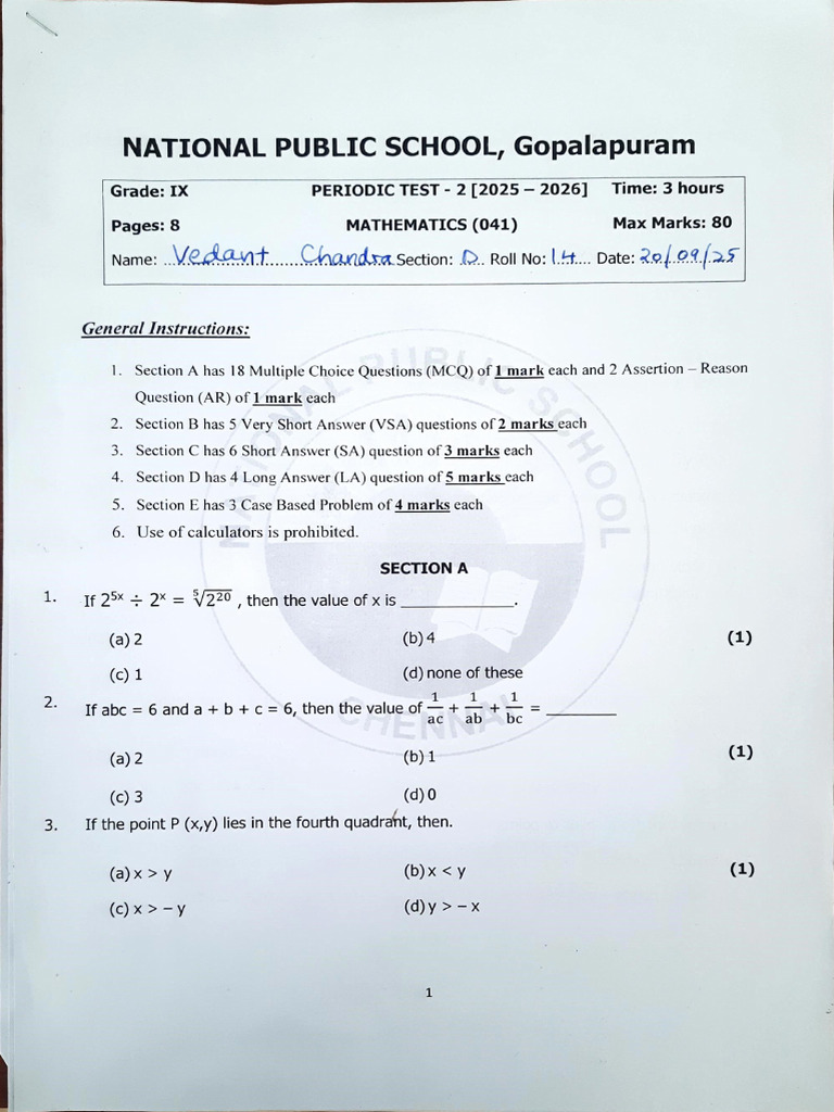 Grade IX Mathematics Periodic Test 2 | PDF | Chess Theory | Chess