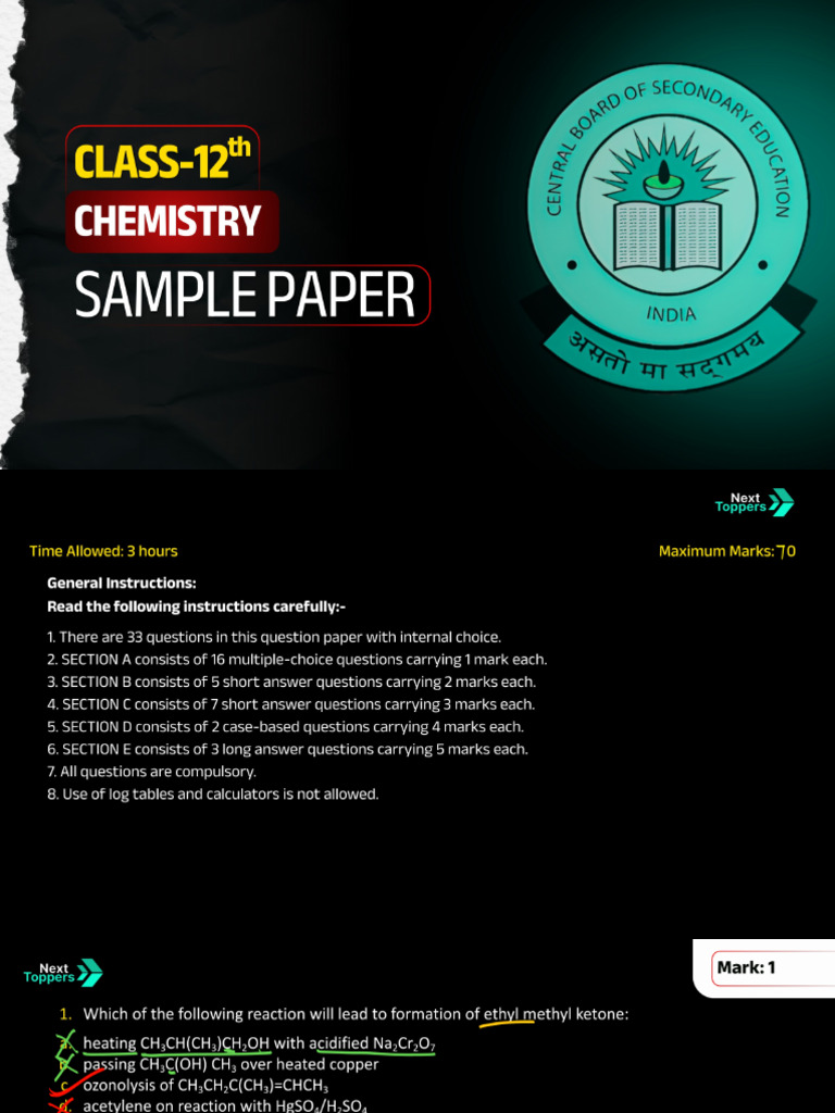 CLass 12th Sample Paper Chemistry | PDF