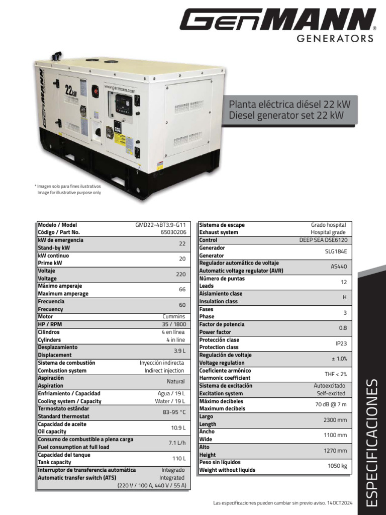 ficha_22kW-GMD22-4BT3.9-G11 | PDF | Vehículo de motor | Tecnología de vehículos