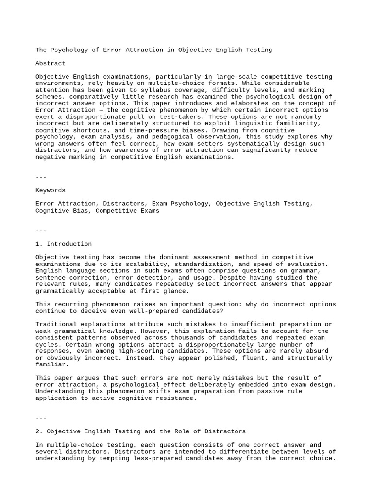Psychology of Error Attraction | PDF | Error | Multiple Choice