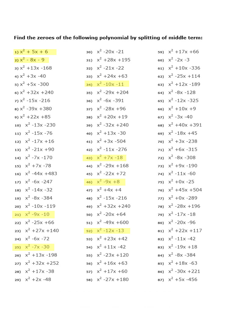 Find Zeroes of Polynomials by Factoring | PDF