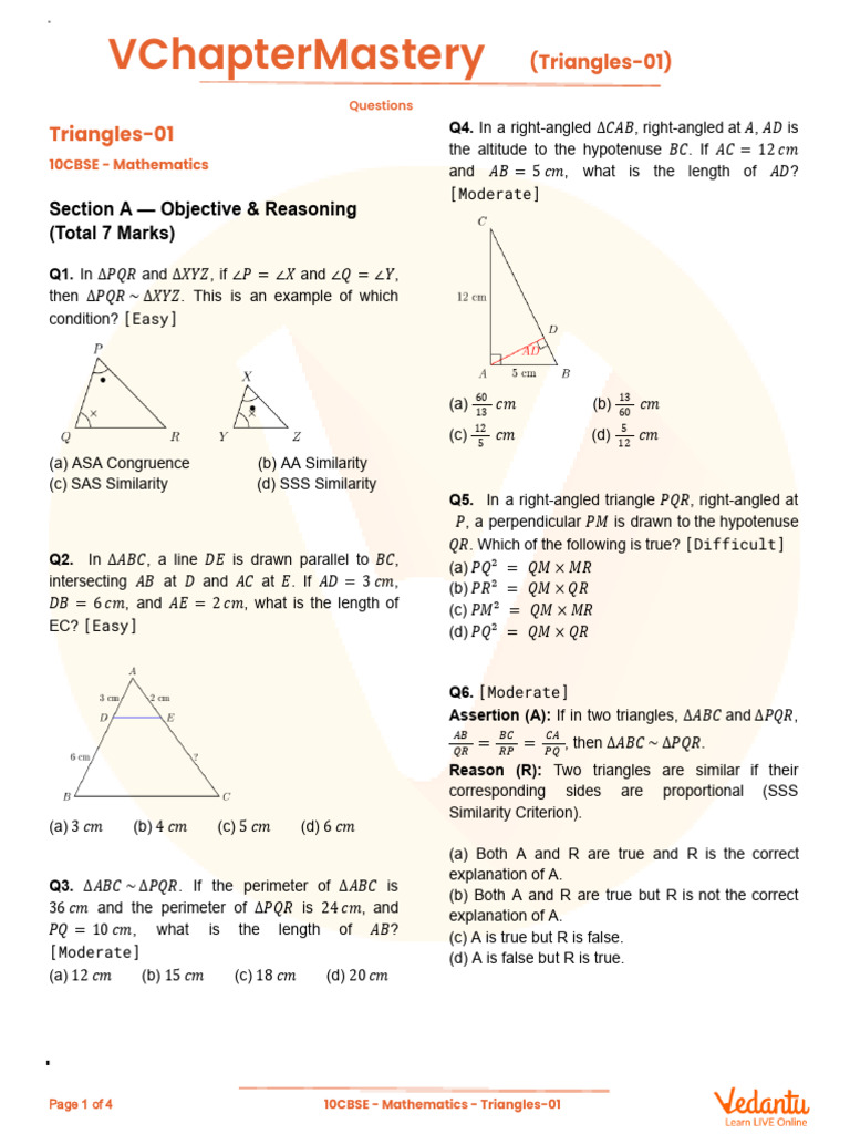 (Triangles-01) Triangles-01: Section A - Objective & Reasoning (Total 7 ...