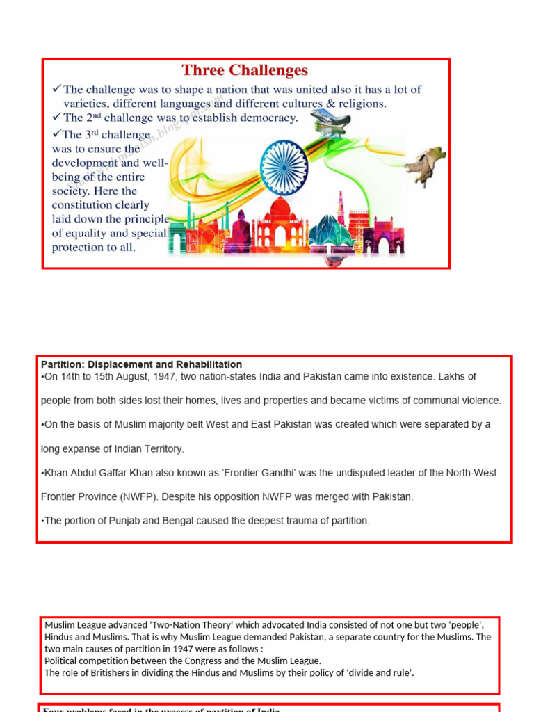 Challenges to Nation Building | PDF | Partition Of India | Politics Of ...