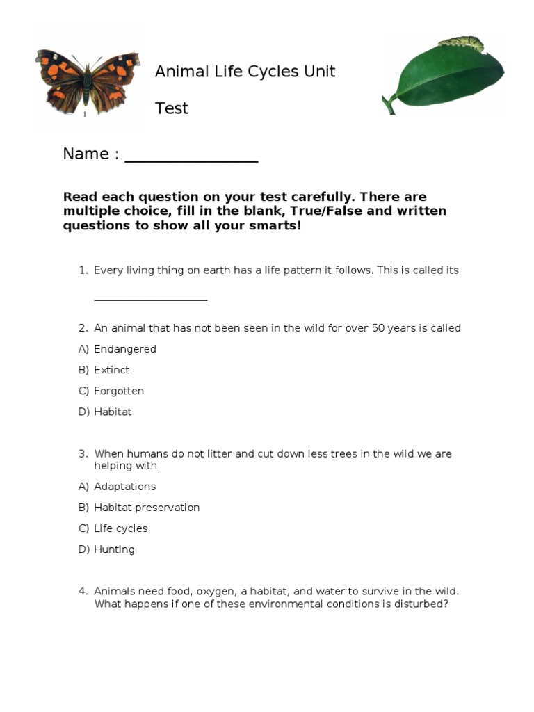 Animal Life Cycle Unit Test - 2012 | PDF | Mosquito | Chicken