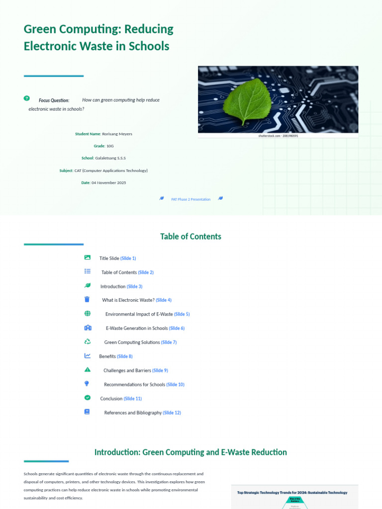 Green Computing: E-Waste Solutions for Schools | PDF | Electronic Waste ...