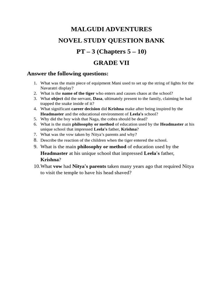 MALGUDIADVENTURES_QUESTIONBANK | PDF