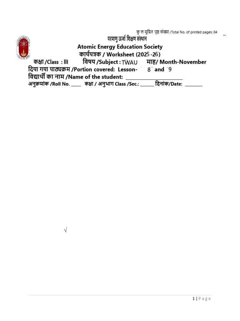 Worksheet01 Class-3 TWAU Nov'25 Ch-8&9 | PDF | Foods | Food And Drink ...