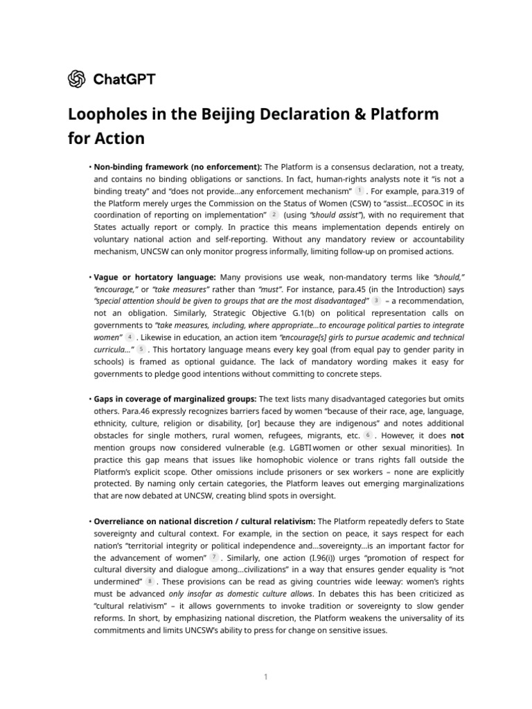 Loopholes in The Beijing Declaration & Platform For Action | PDF ...