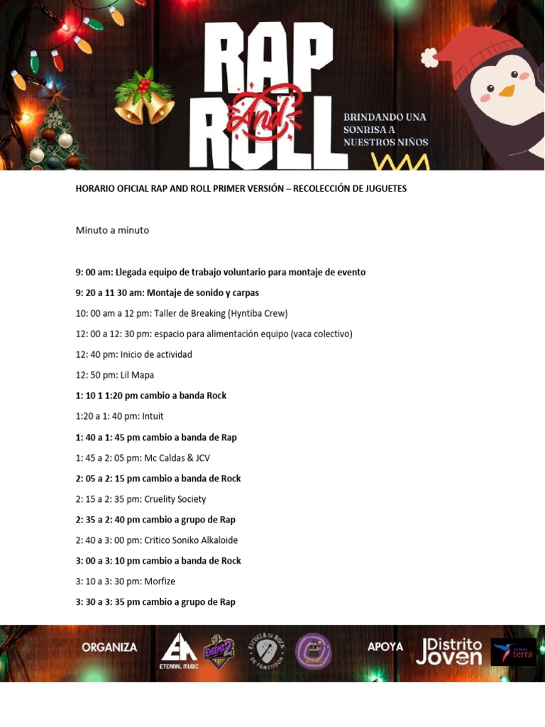 Horario Oficial Rap and Roll Primer Versión | PDF