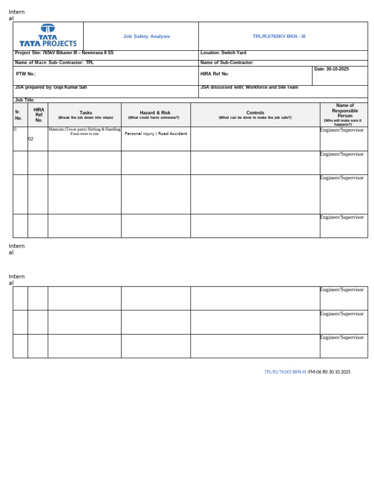 JSA For Excavation Format | PDF | Risk Management | Business
