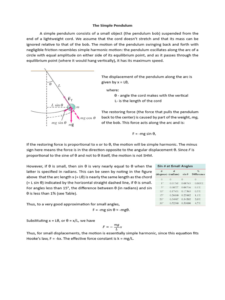 Sci113. The Simple Pendulum | PDF | Pendulum | Mechanics