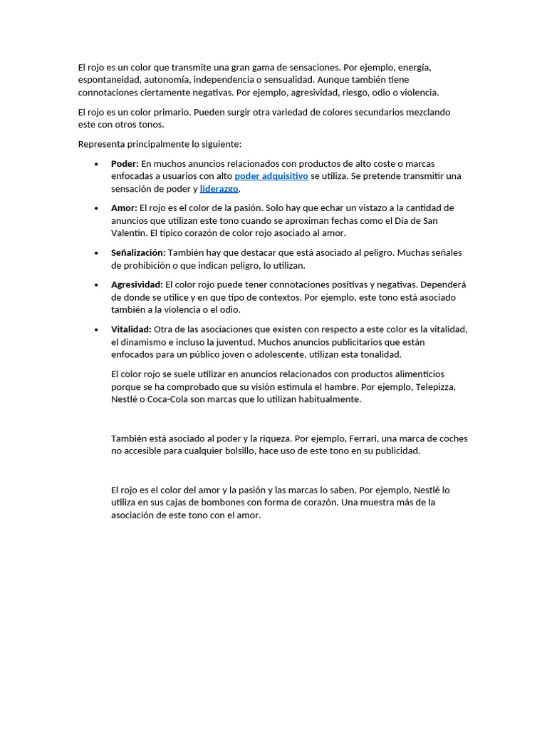El Rojo Es Un Color Que Transmite Una Gran Gama de Sensaciones | PDF