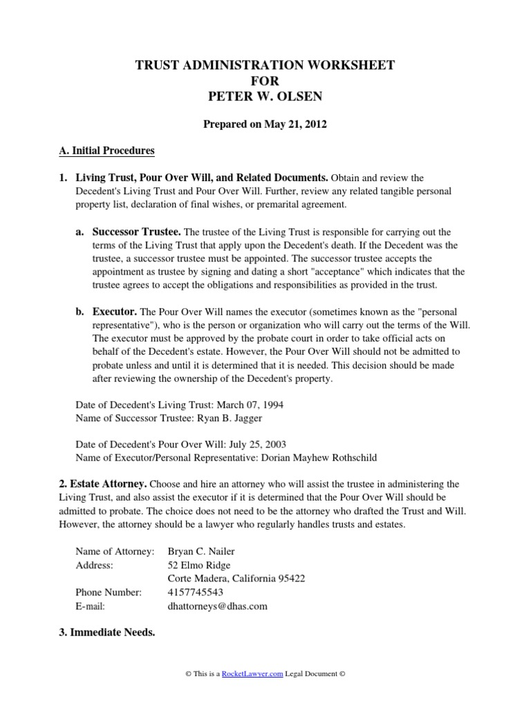 Trust Administration Worksheet | PDF | Probate | Trust Law