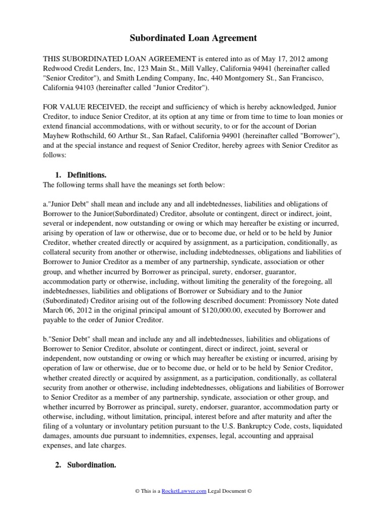 Subordinated Loan Agreement | PDF