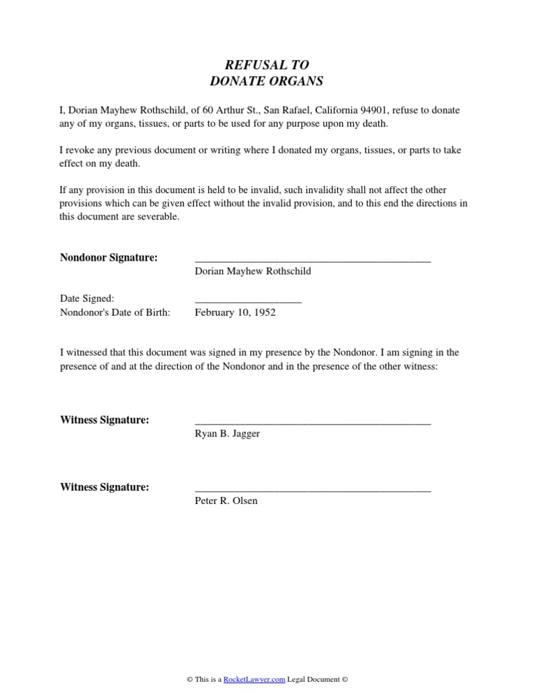 Refuse Organ Donation Form | PDF | Government | Common Law