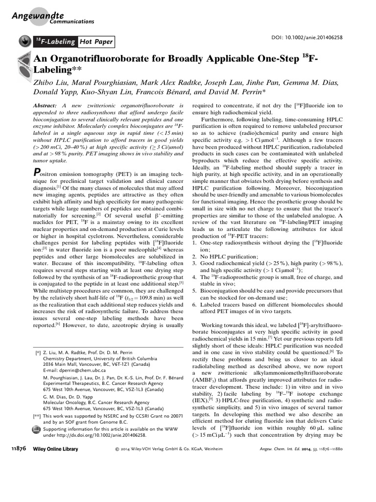 One-Step 18F-Labeling Method for PET | PDF | Positron Emission ...