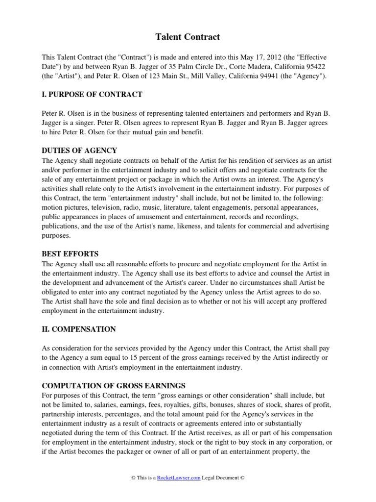 Talent Representation Agreement | PDF | Arbitration | Arbitral Tribunal