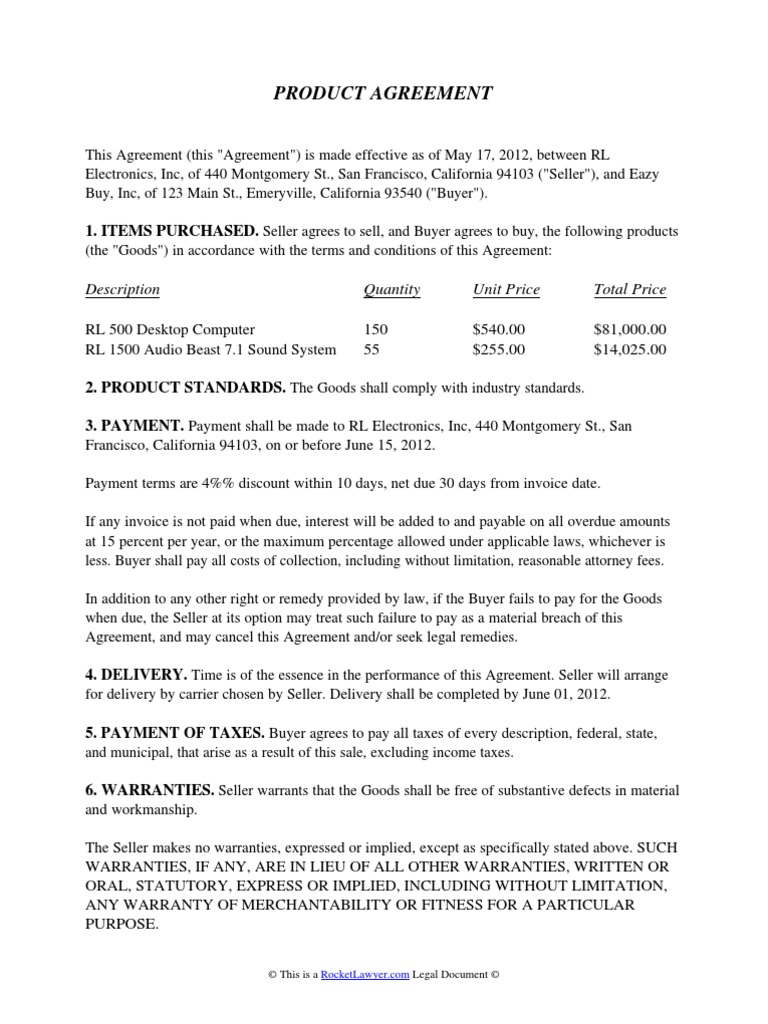 Product Agreement | PDF | Sales | Invoice