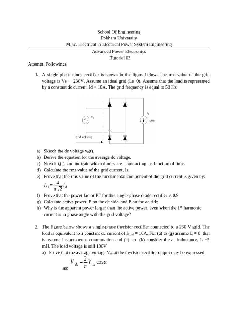 M.Sc. Electrical Power Systems Tutorial | PDF | Rectifier | Ac Power