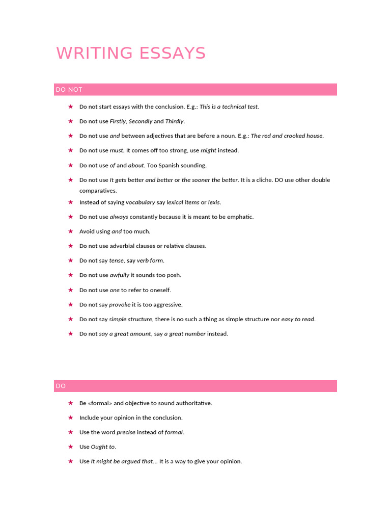 Do's and Don'ts For Essays | PDF | Adjective | Verb