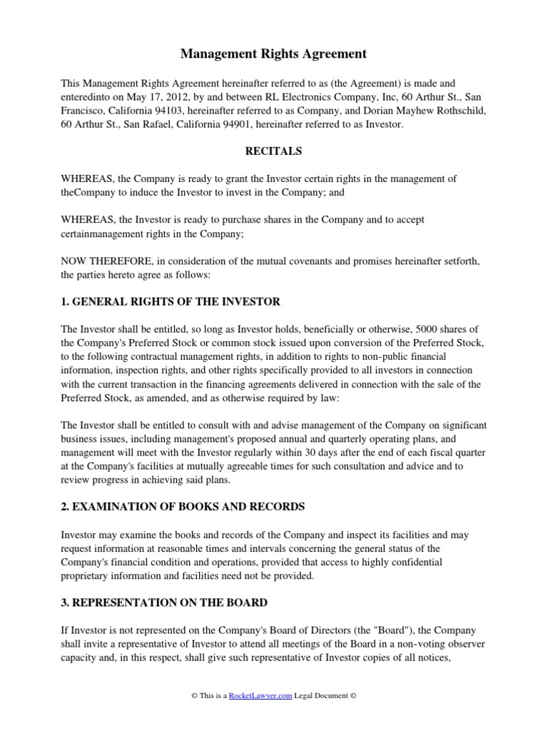 Management Rights Agreement | PDF | Stocks | Investor
