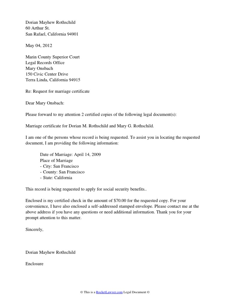 Legal Records Request Letter | PDF | Marriage, Unions And Partnerships ...