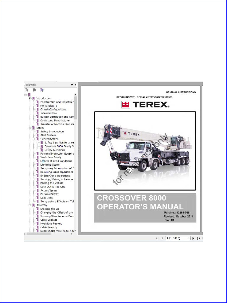 Terex Truck Crane Crossover 8000 Operator Manual Rev 01 12261 765 ...