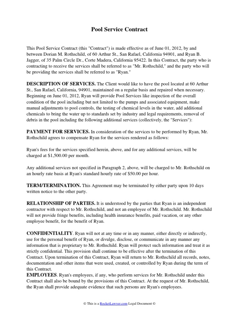 Pool Service Contract | PDF