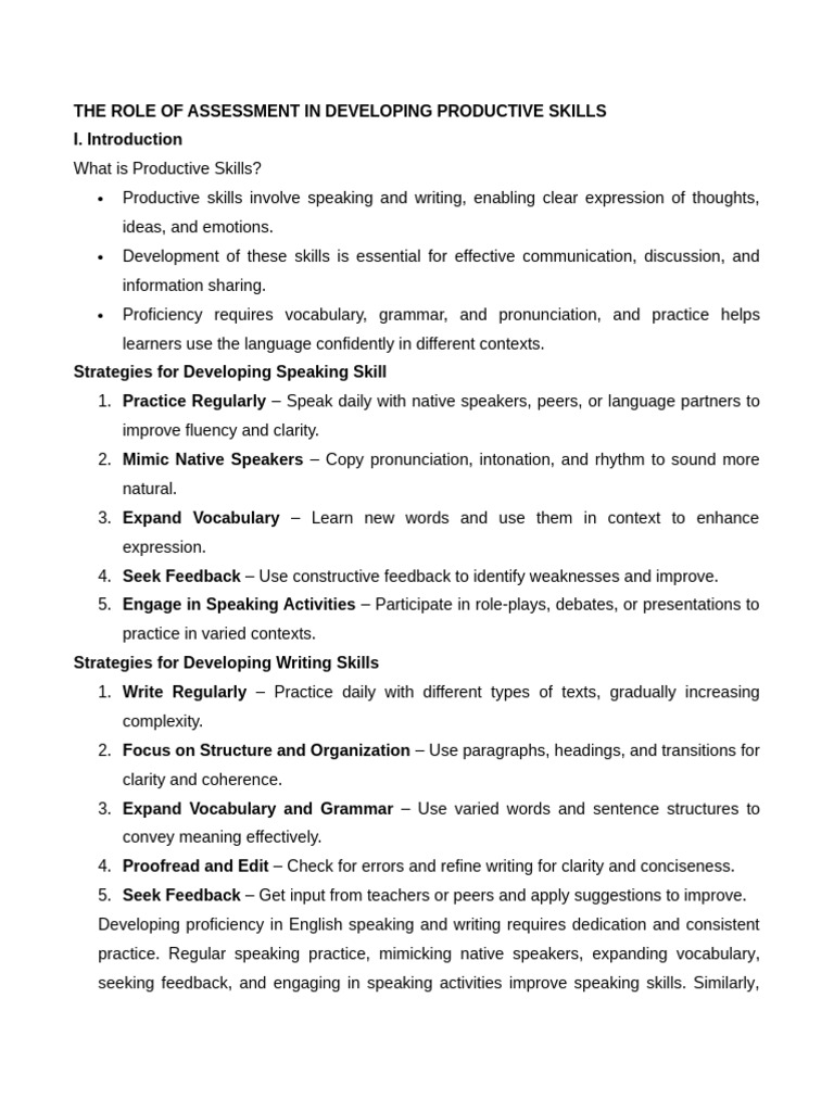Enhancing Productive Skills Through Assessment | PDF | Educational ...