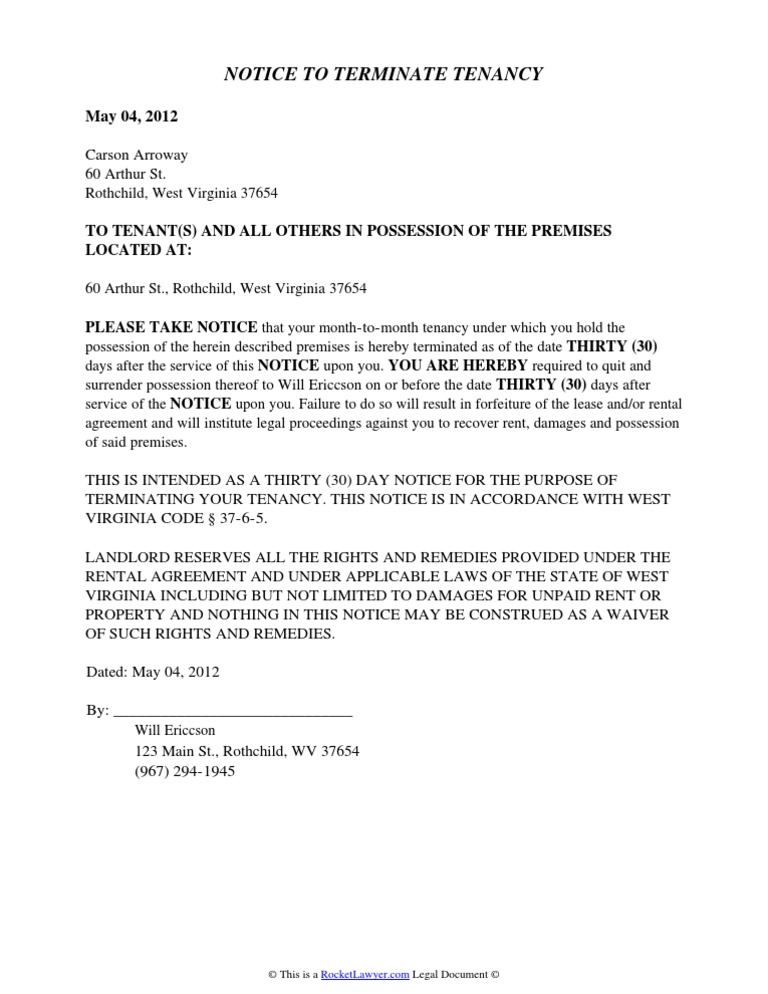 30-Day Eviction Notice - West Virginia | PDF | Law