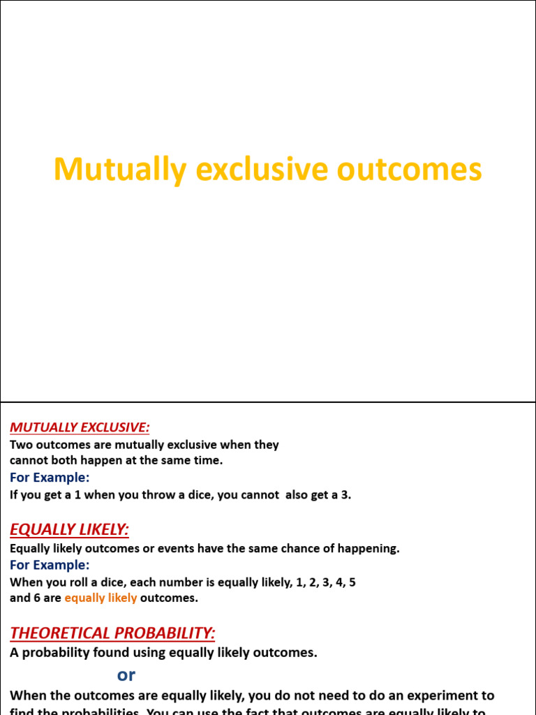Understanding Mutually Exclusive Outcomes | PDF | Probability | Applied ...