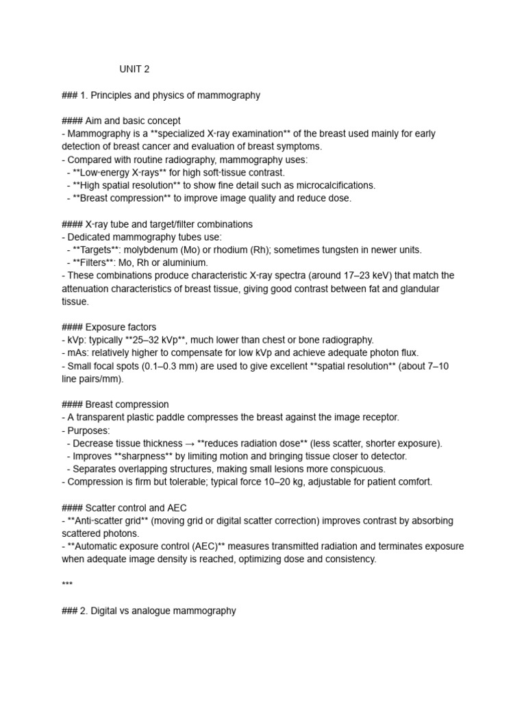 UNIT 2 (1) | PDF | Mammography | Radiation Protection