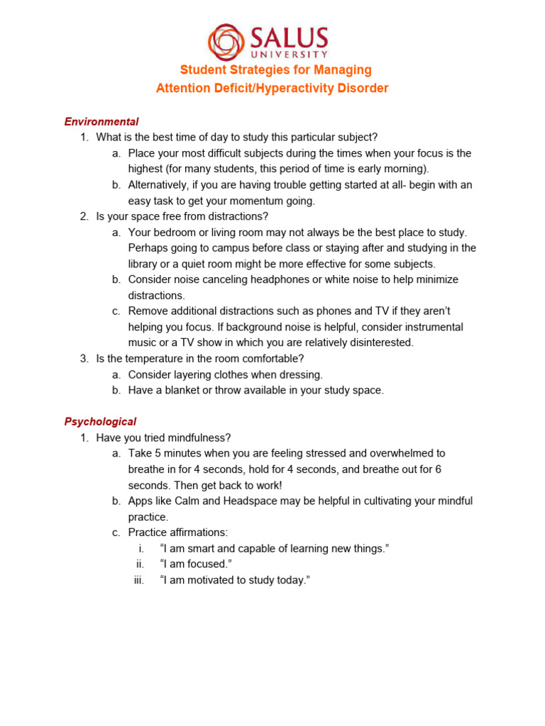 Strategies For Managing ADHD | PDF | Attention Deficit Hyperactivity ...