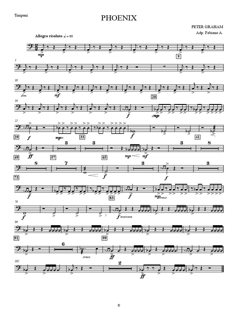 Timpani Score for Phoenix by Peter Graham | PDF