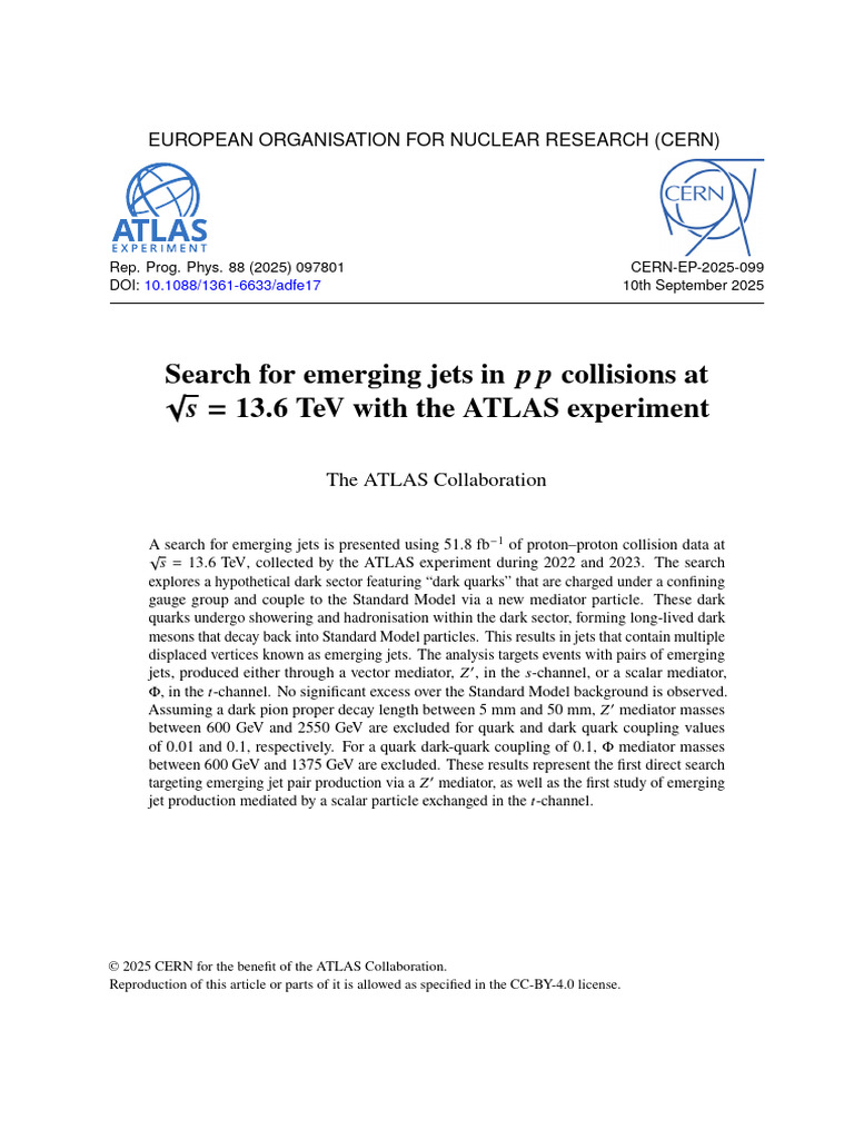 Search for Emerging Jets at CERN ATLAS | PDF | Elementary Particle ...